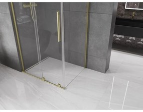 Mexen Velar L, sprchový kout s posuvnými dveřmi 100 x 110 cm, 8mm čiré sklo, zlatá matná, 871-100-110-03-55