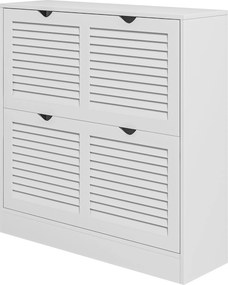 HOMCOM Moderní Botník se 2 Vytahovacími Zásuvkami a Nastavitelnými Policemi pro 16 Párů Bot, Úzký Botník do Předsíně 81,5x25x83 cm Bílý