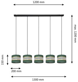 Lustr na lanku HELEN 5xE27/15W/230V zelená/zlatá