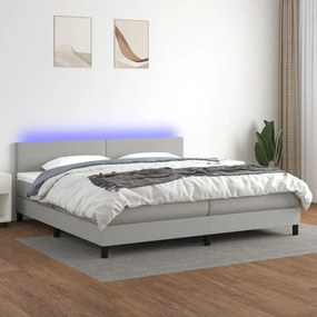 Box spring postel s matrací a LED světle šedá 200x200 cm textil 3133021