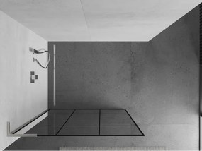 Mexen Kioto L, sprchová zástěna Walk-In 120 x 200 cm, 8mm čiré sklo černý vzor, ​​broušená ocel profil, 800-120-103-97-77