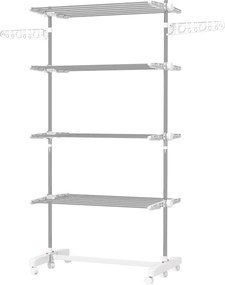 HOMCOM Sušák na prádlo Tower s 4 úrovněmi, skládací křídla, kolečka, sušák na prádlo pro vnitřní a venkovní použití, 142 x 55 x 172 cm, Bílá | Aosom