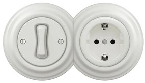 Kliklap - Retro jednopólový vypínač č. 1 a zásuvka SCHUKO 230V s rámečkem bílá 2xKA0008+KA0001+KA0106