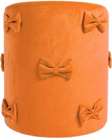 Oranžový sametový taburet s mašlemi Pouf Bow orange – 37*37*42 cm