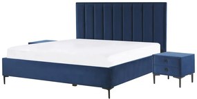 Sametová postel s nočními stolky 140 x 200 cm modrá SEZANNE Beliani