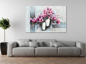 Gario Ručně malovaný obraz Růžové magnolie ve váze Rozměry: 100 x 70 cm