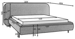 Šedá čalouněná dvoulůžková postel s úložným prostorem s roštem 160x200 cm Pointt – ELTAP