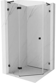 Mexen Lunar, L pětiúhelníkový sprchový kout naklápěcí doleva 100 x 100 cm, 8mm čiré sklo, černý profil, 831L-100L-100P-70-00-L