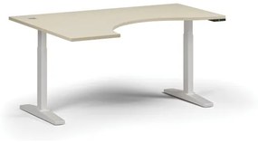 Výškově nastavitelný stůl, elektrický, 675-1325 mm, ergonomický levý, deska 1600x1200 mm, bílá podnož, bříza