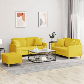 3dílná sedací souprava s polštáři světle žlutá textil 3202115