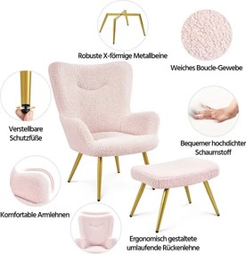 Křeslo Yaheetech – růžová, polyesterové buklé (266421671490)