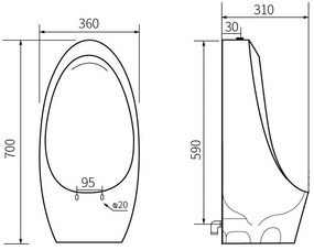 Mexen Lucas, závěsný pisoár 70x36x31 cm, bílá, 37027000