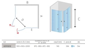 Mereo Novea sprchový kout 90x90x200 cm R 550 pantový sklo čiré 6 mm ALU chrom EC CK70101Z