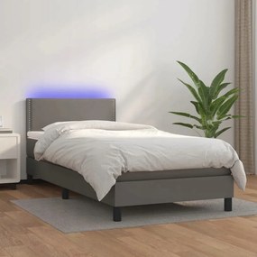Box Spring Postel S Matrací A Led Šedá Umělá Kůže Šedá Hladké s hřebíky 9