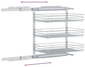 vidaXL Marketos 3patrový výsuvný kuchyňský drátěný koš stříbrný 47 x 35 x 56 cm