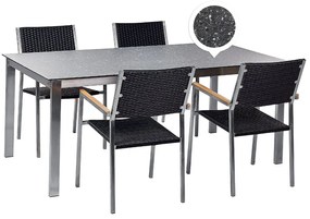 Zahradní jídelní souprava stolu a 4 židlí z umělého ratanu černá COSOLETO/GROSSETO Beliani
