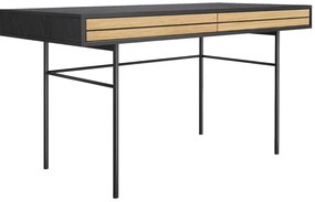 OnaDnes -20% Černý dubový pracovní stůl Woodman Stripe s kovovou podnoží 130 x 60 cm