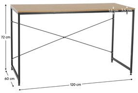 Kondela Psací stůl, dub/černá, 120x60 cm, MELLORA