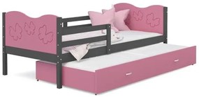Dětská postel MAX P2 80x190 cm s šedou konstrukcí v růžové barvě s motivem motýlků