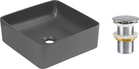 Comad Keramické umyvadlo na desku Slim 37x37 šedé + výpusť Click-Clack, chrom