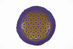 S radostí - vlastní výroba Meditační polštář se zlatým Květem života - fialový Velikost: ∅30 x v12 cm