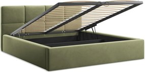 Zelená sametová čalouněná dvoulůžková postel s úložným prostorem s roštem 140x200 cm Hiko – Makamii