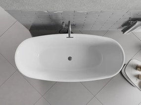 Mexen Luvo Slim, volně stojící vana 170 × 75 cm, bílá lesklá, grafitový přepad, 52801707500-95