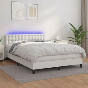 Box Spring Postel S Matrací A Led Umělá Kůže Bílá tlačítka 140 x 190 cm