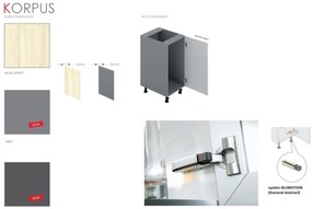 EXTOM Skříňka dolní rohová MALMO D13 U Korpus:: GREY, Dvířka:: permbroke