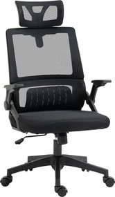 Ergonomická kancelářská židle Vinsetto s nastavitelnou opěrkou hlavy, výškou područek a funkcí naklonění, bederní opora, síťovina, černá | Aosom