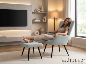 Relaxační křeslo ušák s podnožkou ARIA - modrý manšestr
