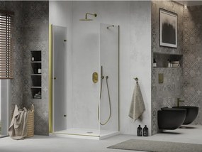 Mexen Lima sprchový kout se skládacími dveřmi 80 x 100 cm, 6mm čiré sklo, zlatý profil + sprchová vanička Slim, 856-080-100-50-00-4010