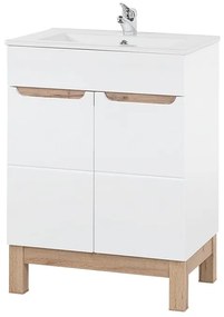 COMAD Stojatá skříňka s umyvadlem - BALI 820 white, šířka 60 cm, bílá/lesklá bílá/dub votan