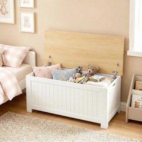 HOMCOM úložný box 90 l s víkem Všestranný box s bezpečnostními panty 80,5x40x46,4 cm Přírodní a bílá