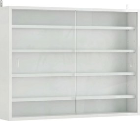 HOMCOM nástěnná vitrína ze dřeva s nastavitelnými policemi a 2 posuvnými skleněnými dveřmi 80x9,5x60 cm Bílá