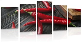 5-dílný obraz deska s chili papričkami