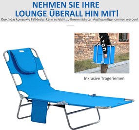 Gartenliege, Liegestuhl mit gepolsterter Gesichtsöffnung, Massage-Liege für draußen, Seitentasche, Stoff, Metall, Blau