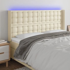 Čelo postele s LED krémové 203 x 16 x 118/128 cm umělá kůže 3124158