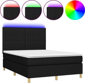 Box spring postel s matrací a LED černá 140x200 cm textil 3135599
