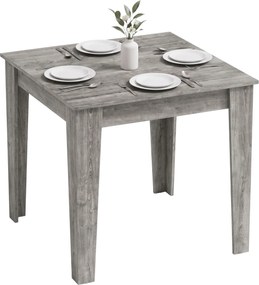 HOMCOM jídelní stůl pro 4 osoby, čtvercový kuchyňský stůl 80x80x75 cm s protiskluzovými nožičky, šedý dřevěný efekt