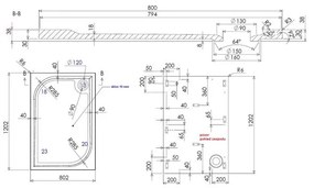 EBS Aria Vanička sprchová 120x80 litá S_ARIA12080