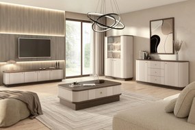 TV stolek Vesper 4D 187 cm - kašmír / ořech / zlaté úchyty