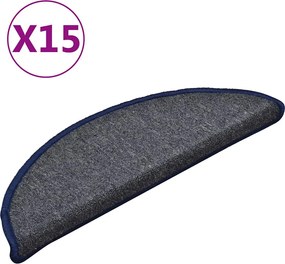 Schodové rohože 15 ks 56 x 17 x 3 cm tmavě šedé a modré, půlkulaté 322364