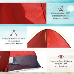 Outsunny beach shell pop up stan 200x150x119cm rychlé automatické stavění z polyesteru v červené barvě pro pláž a kempování | Aosom.de