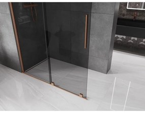 Mexen Velar, sprchová zástěna s posuvnými dveřmi Walk-in 160 x 200 cm, 8mm šedé sklo, měděná matná, 871-160-000-43-65