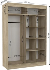 ADRK Furniture Posuvná skříň s lacobelem KAREN 150 SW-KAR-S+BL-150+A278