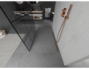 Mexen Kioto, průchozí sprchová zástěna 110 x 200 cm, 8mm sklo čiré/černý vzor, 2x růžové zlato stabilizační rozpěra, 800-110-002-60-77