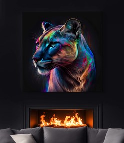 Obraz na plátně - barevná puma (černý panter) FeelHappy.cz Velikost obrazu: 140 x 140 cm