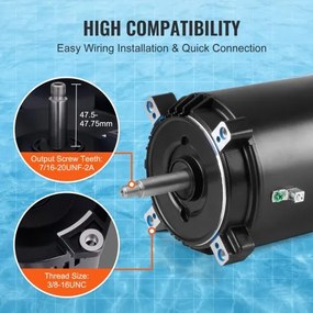 1,12 kW motor bazénového čerpadla 115/230 V 13,6/6,8 A 56J 3450RPM 90μF/250 V