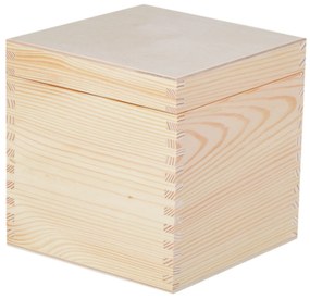 Dřevěná krabička s víkem - 15 x 15 x 15 cm, přírodní - 2. jakost